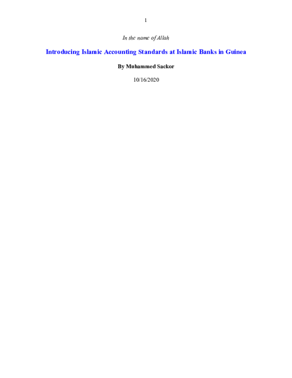 (PDF) Introducing Islamic Accounting Standards at Islamic Banks in Guinea