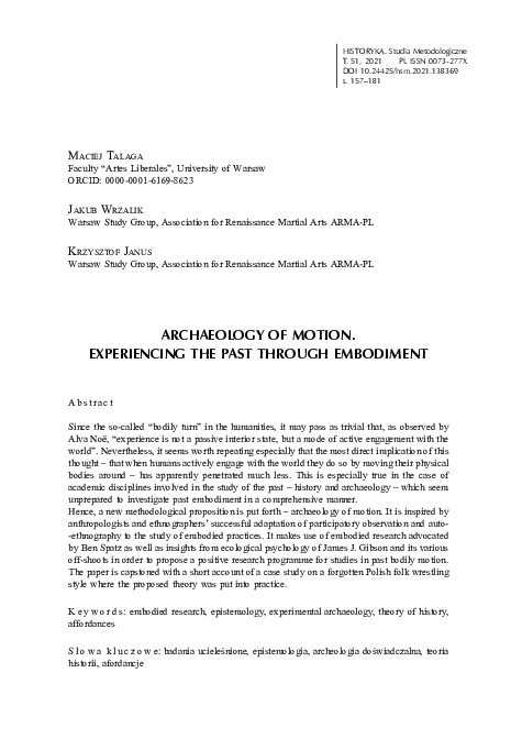 (PDF) Archaeology of motion. Experiencing the past through embodiment