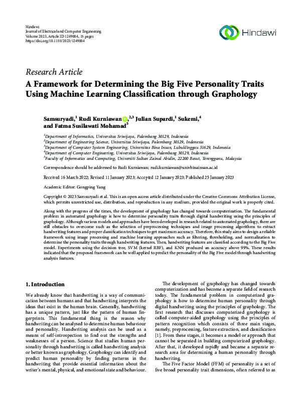 (PDF) A Framework for Determining the Big Five Personality Traits Using ...