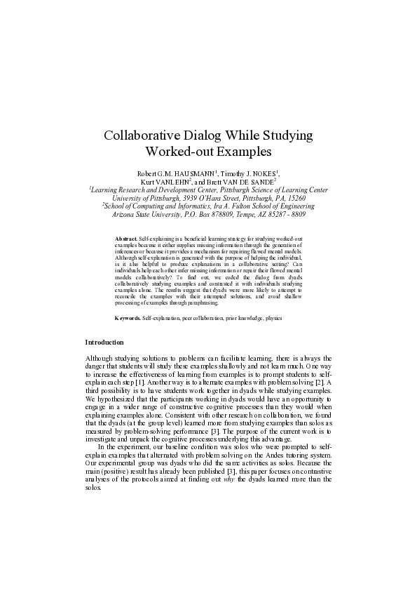 (PDF) Collaborative Dialog While Studying Worked-out Examples