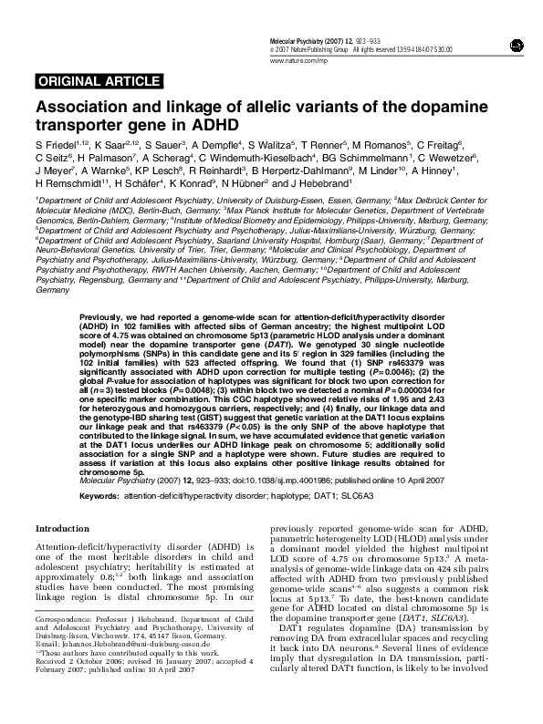 (PDF) Association and linkage of allelic variants of the dopamine ...