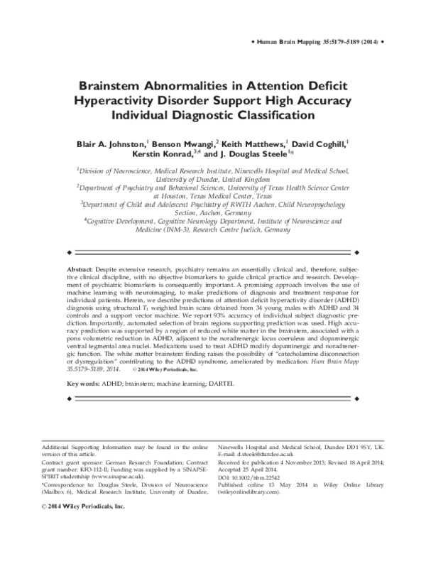 (PDF) Brainstem abnormalities in attention deficit hyperactivity disorder support high accuracy ...