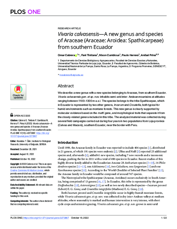 (PDF) Vivaria calvasensis—A new genus and species of Araceae (Araceae ...
