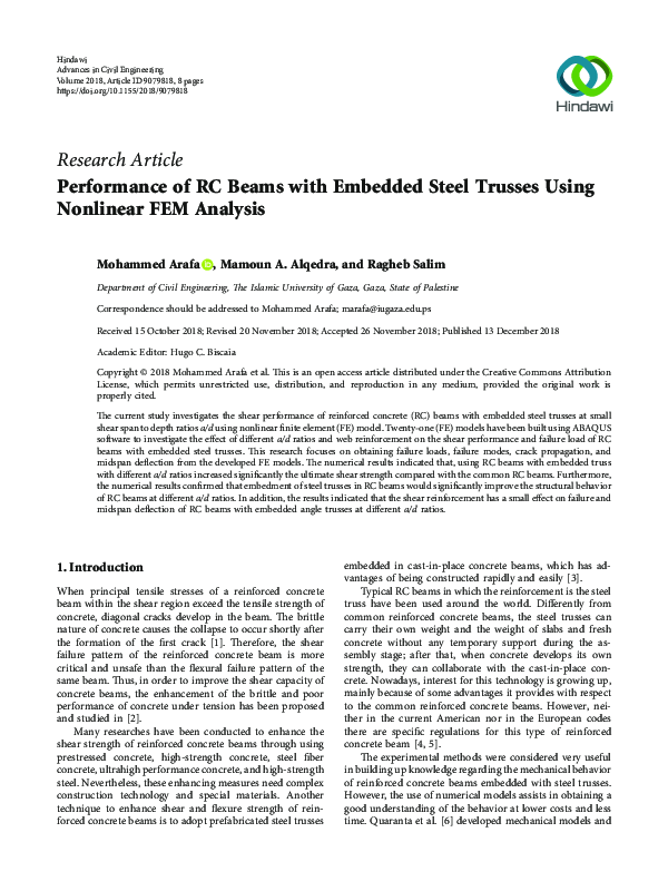 (PDF) Performance of RC Beams with Embedded Steel Trusses Using Nonlinear FEM Analysis