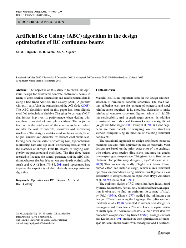 (PDF) Artificial Bee Colony (ABC) algorithm in the design optimization of RC continuous beams