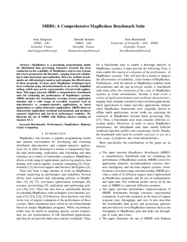 (PDF) MRBS: A Comprehensive MapReduce Benchmark Suite