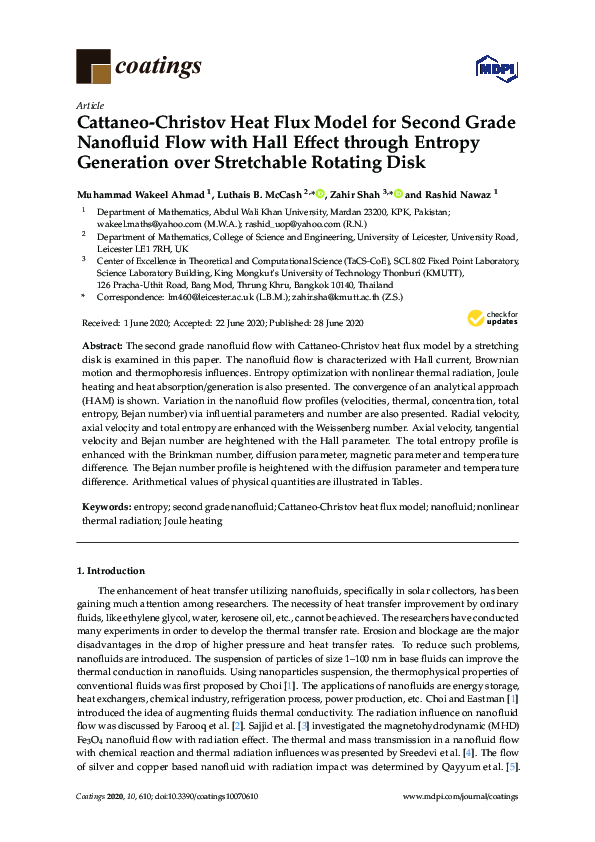 (PDF) Cattaneo-Christov Heat Flux Model for Second Grade Nanofluid Flow with Hall Effect through ...