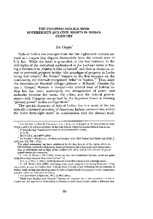 (PDF) The Colonial Double Bind: Sovereignty and Civil Rights in Indian ...