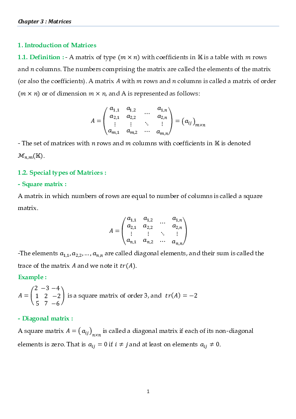 (PDF) Chapter 3 Matrices