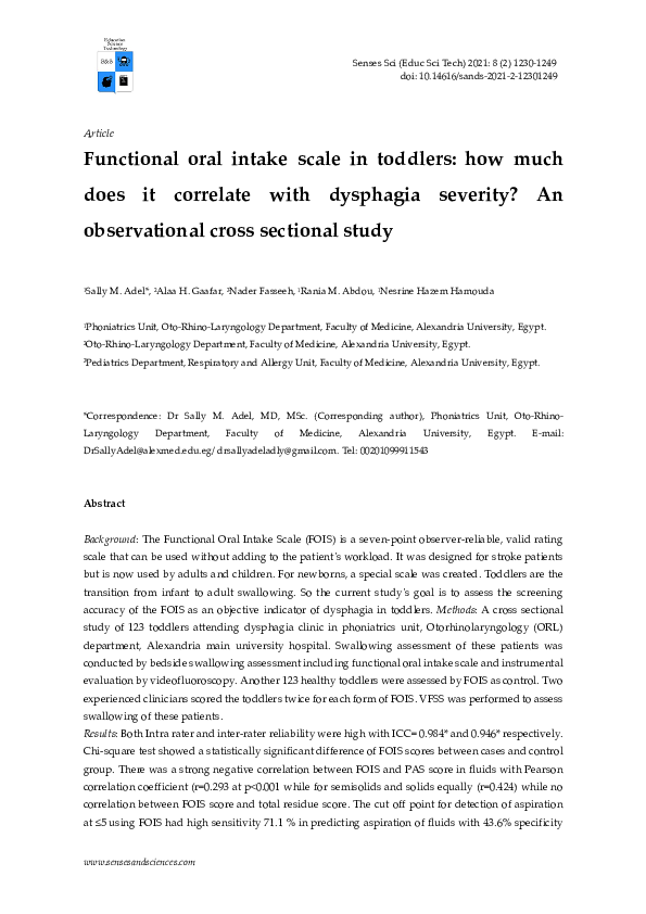 (PDF) Functional oral intake scale in toddlers: how much does it ...