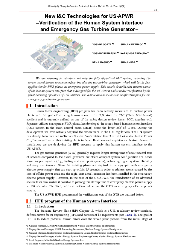 (PDF) New I&C Technologies for US-APWR -Verification of the Human ...