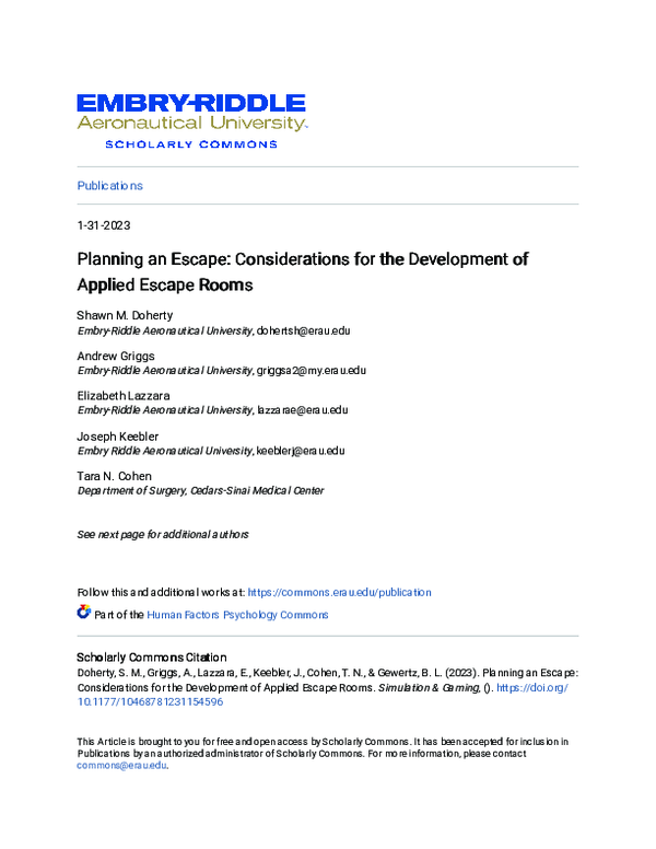 (PDF) Planning an Escape: Considerations for the Development of Applied ...