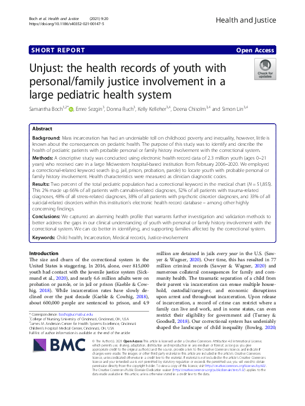 (PDF) Unjust: the health records of youth with personal/family justice ...