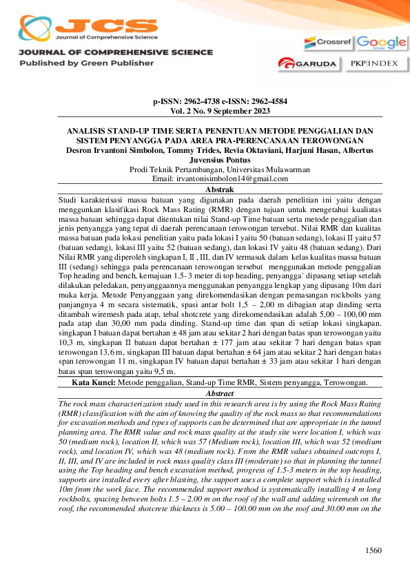 (PDF) Analisis Stand-Up Time Serta Penentuan Metode Penggalian Dan Sistem Penyangga Pada Area ...