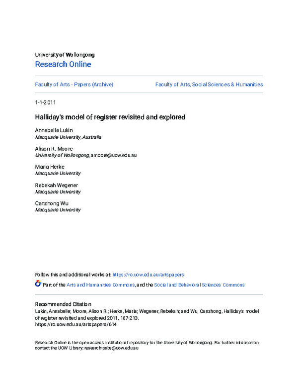 (PDF) Halliday\u27s model of register revisited and explored