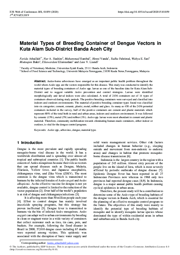 (PDF) Material Types of Breeding Container of Dengue Vectors in Kuta ...