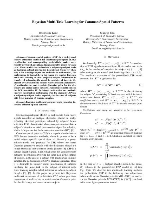 (PDF) Bayesian Multi-task Learning for Common Spatial Patterns
