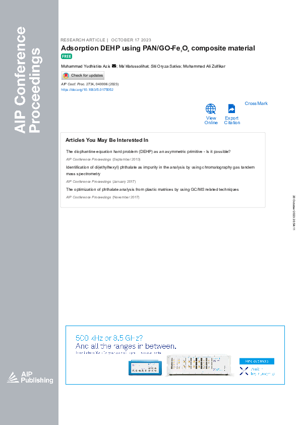 (PDF) Adsorption DEHP using PAN/GO-Fe3O4 composite material