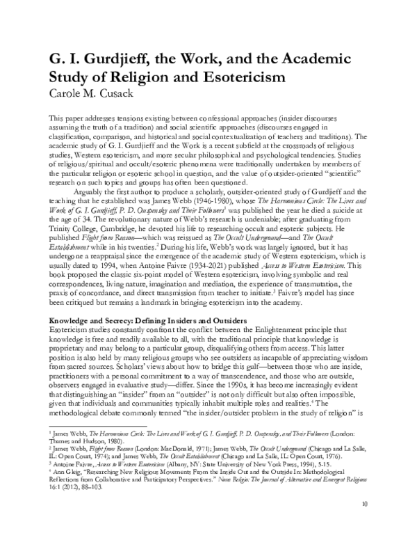 (PDF) G. I. Gurdjieff, the Work, and the Academic Study of Religion and ...