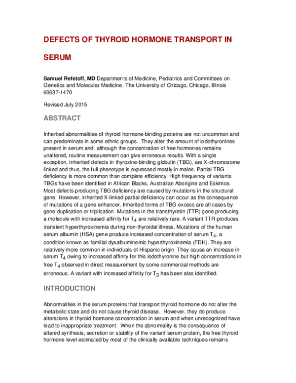 (PDF) Abnormal Thyroid Hormone Transport
