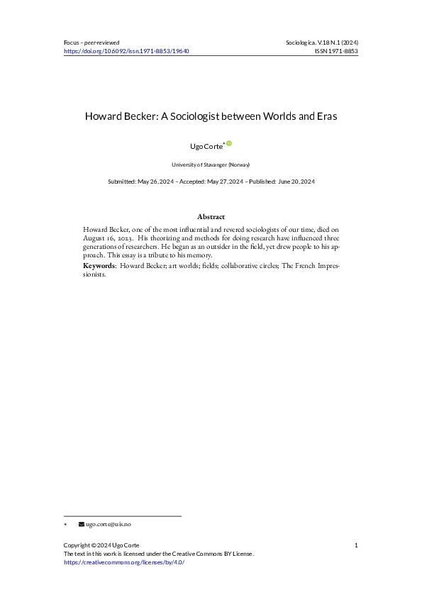 (PDF) Howard Becker: A Sociologist between Worlds and Eras