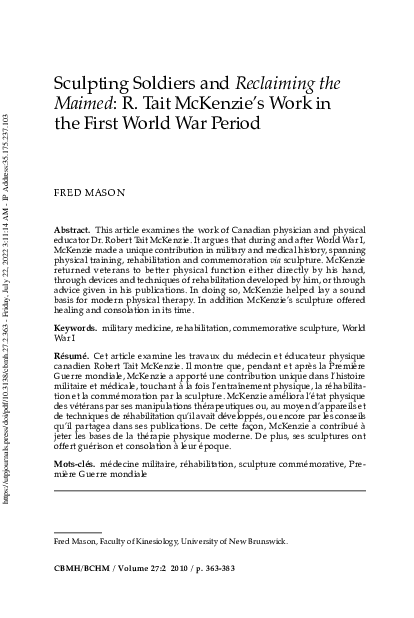 (PDF) Sculpting Soldiers and Reclaiming the Maimed: R. Tait McKenzie’s ...