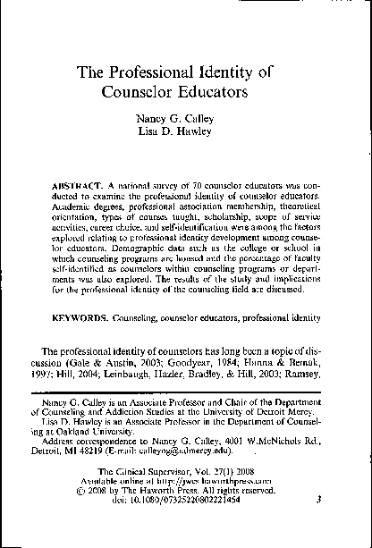 (PDF) The Professional Identity of Counselor Educators