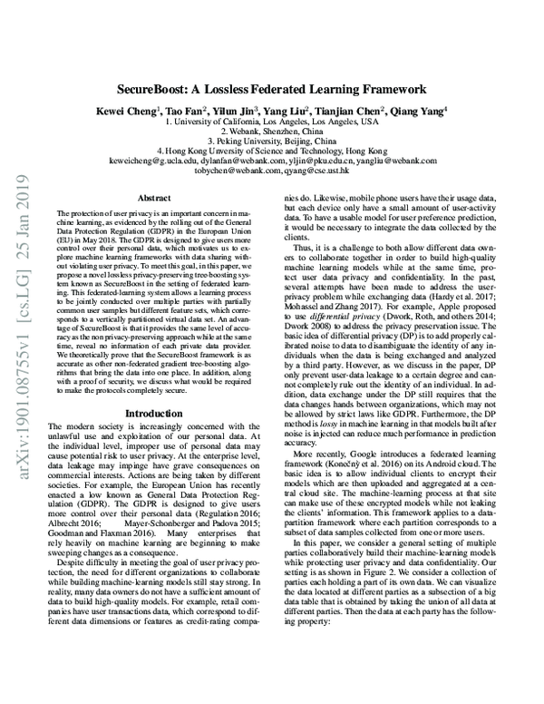 (PDF) SecureBoost: A Lossless Federated Learning Framework