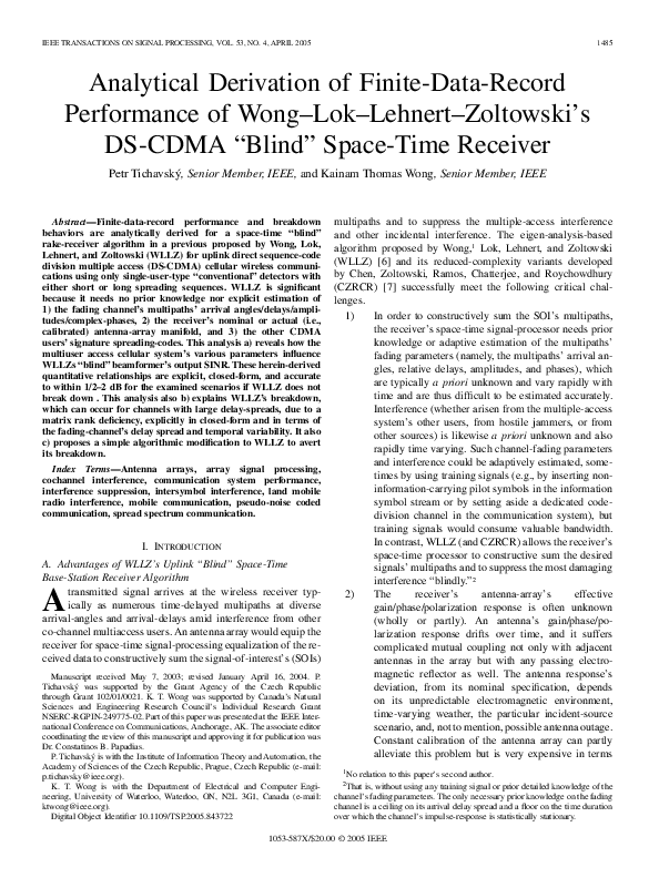 (PDF) Analytical derivation of finite-data-record performance of Wong-Lok-Lehnert-Zoltowski's DS ...