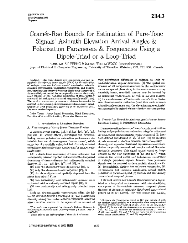 (PDF) Cramer-Rao bounds for estimation of pure-tone signals' Azimuth ...