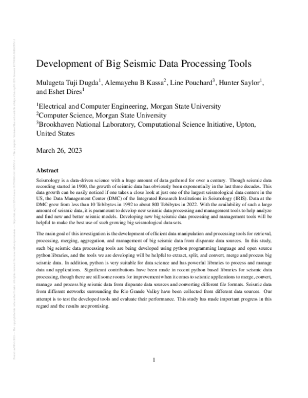 (PDF) Development of Big Seismic Data Processing Tools