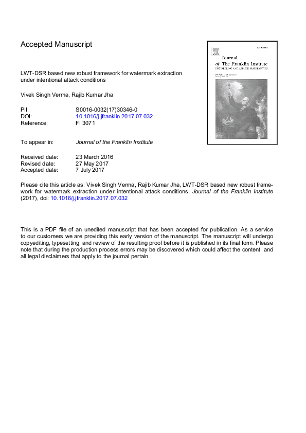 (PDF) LWT–DSR based new robust framework for watermark extraction under intentional attack ...
