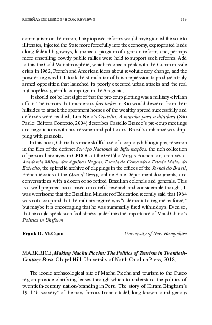 (PDF) MARK RICE, Making Machu Picchu: The Politics of Tourism in ...