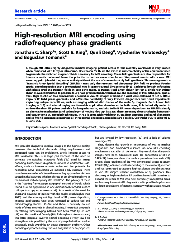(PDF) High-resolution MRI encoding using radiofrequency phase gradients