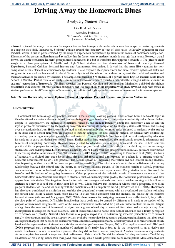 (PDF) Driving Away the Homework Blues: Analyzing Student Views