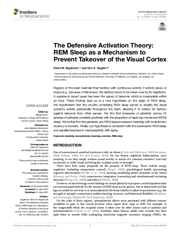 (PDF) The Defensive Activation Theory: REM Sleep as a Mechanism to ...
