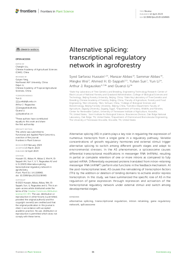 (PDF) Alternative splicing: transcriptional regulatory network in agroforestry