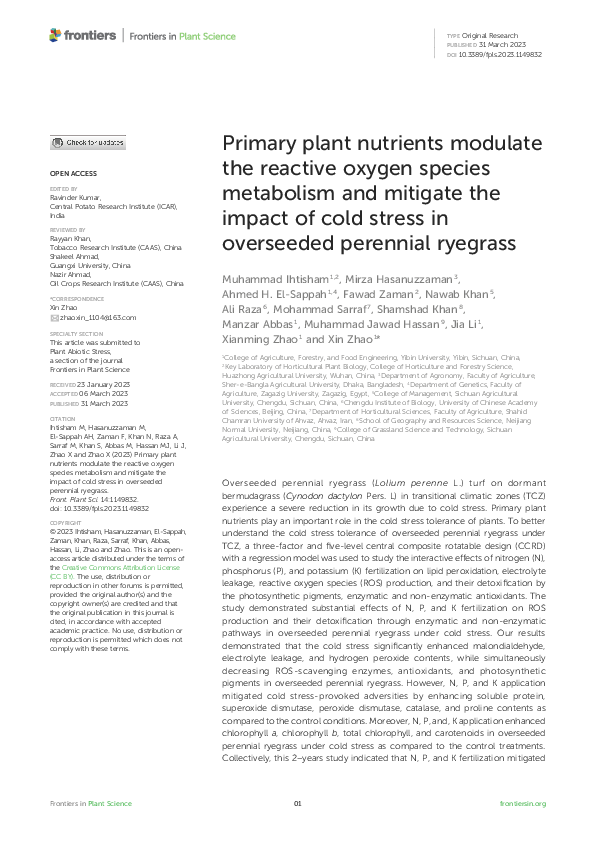 (PDF) Primary plant nutrients modulate the reactive oxygen species metabolism and mitigate the ...