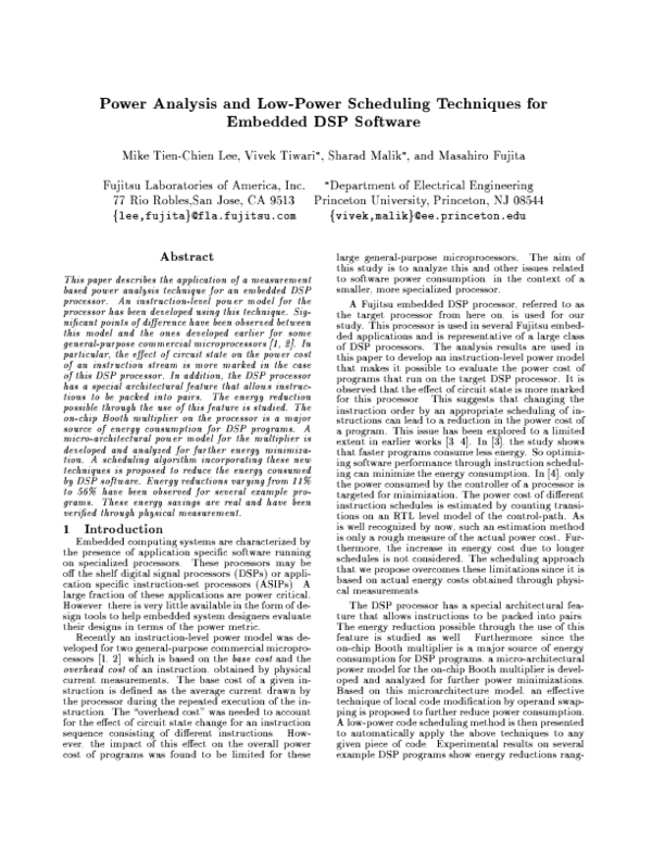 (PDF) Power analysis and low-power scheduling techniques for embedded DSP software
