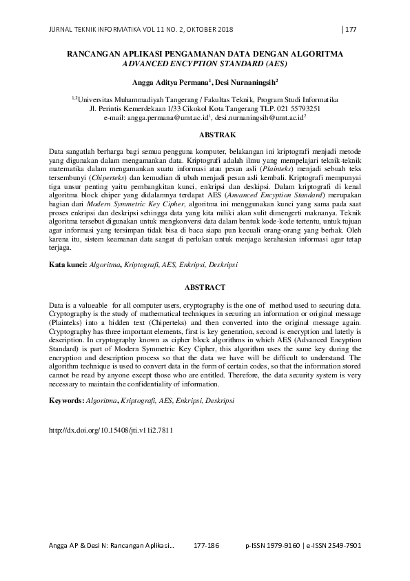 (PDF) Rancangan Aplikasi Pengamanan Data Dengan Algoritma Advanced Encyption Standard (Aes)