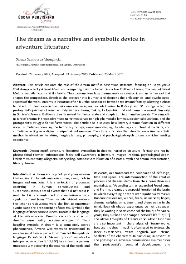 (PDF) The dream as a narrative and symbolic device in adventure literature