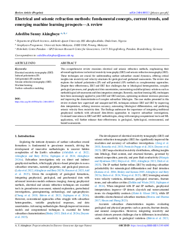 (PDF) Electrical and seismic refraction methods: fundamental concepts ...