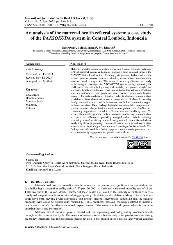 (PDF) An analysis of the maternal health referral system: a case study ...