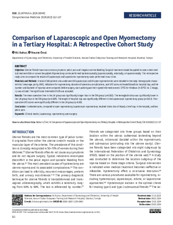 (PDF) Comparison of Laparoscopic and Open Myomectomy in a Tertiary ...