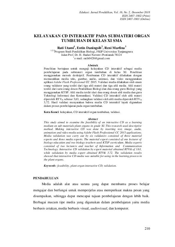 (PDF) Kelayakan CD Interaktif Pada Submateri Organ Tumbuhan DI Kelas XI Sma