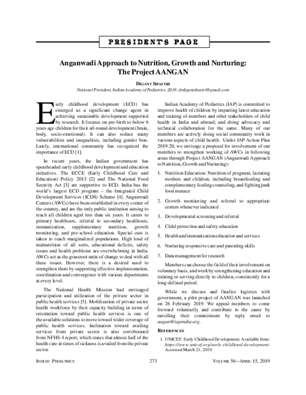 (PDF) Anganwadi Approach to Nutrition, Growth and Nurturing: The ...
