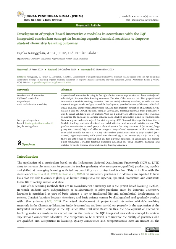 (PDF) Development of project-based interactive e-modules in accordance with the IQF integrated ...
