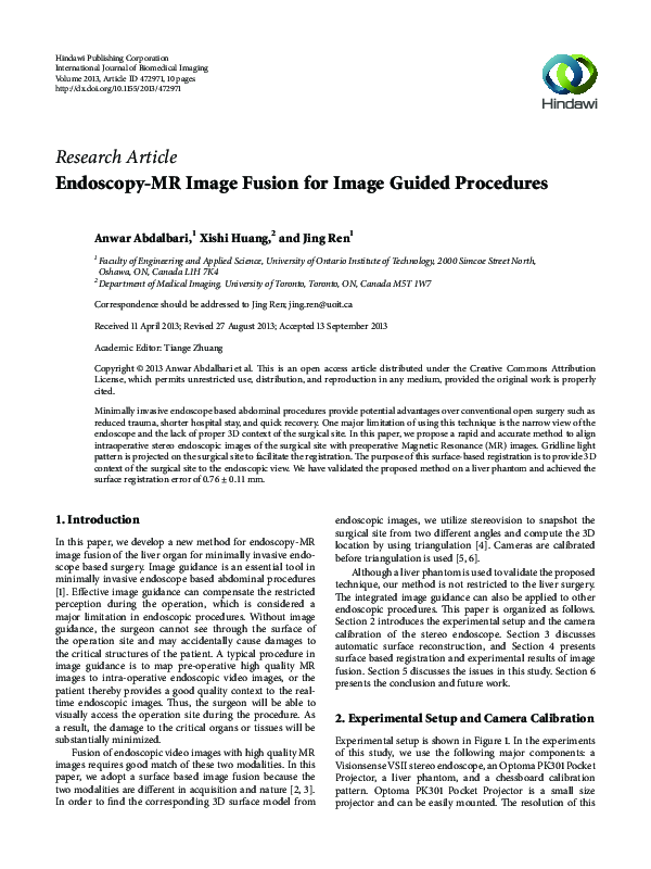(PDF) Endoscopy-MR Image Fusion for Image Guided Procedures
