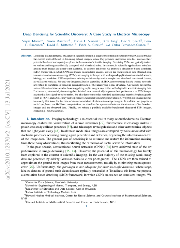 (PDF) Deep Denoising for Scientific Discovery: A Case Study in Electron Microscopy