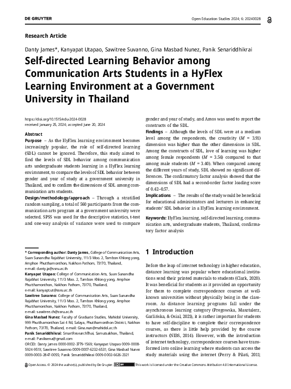 (PDF) Self-directed Learning Behavior among Communication Arts Students in a HyFlex Learning ...